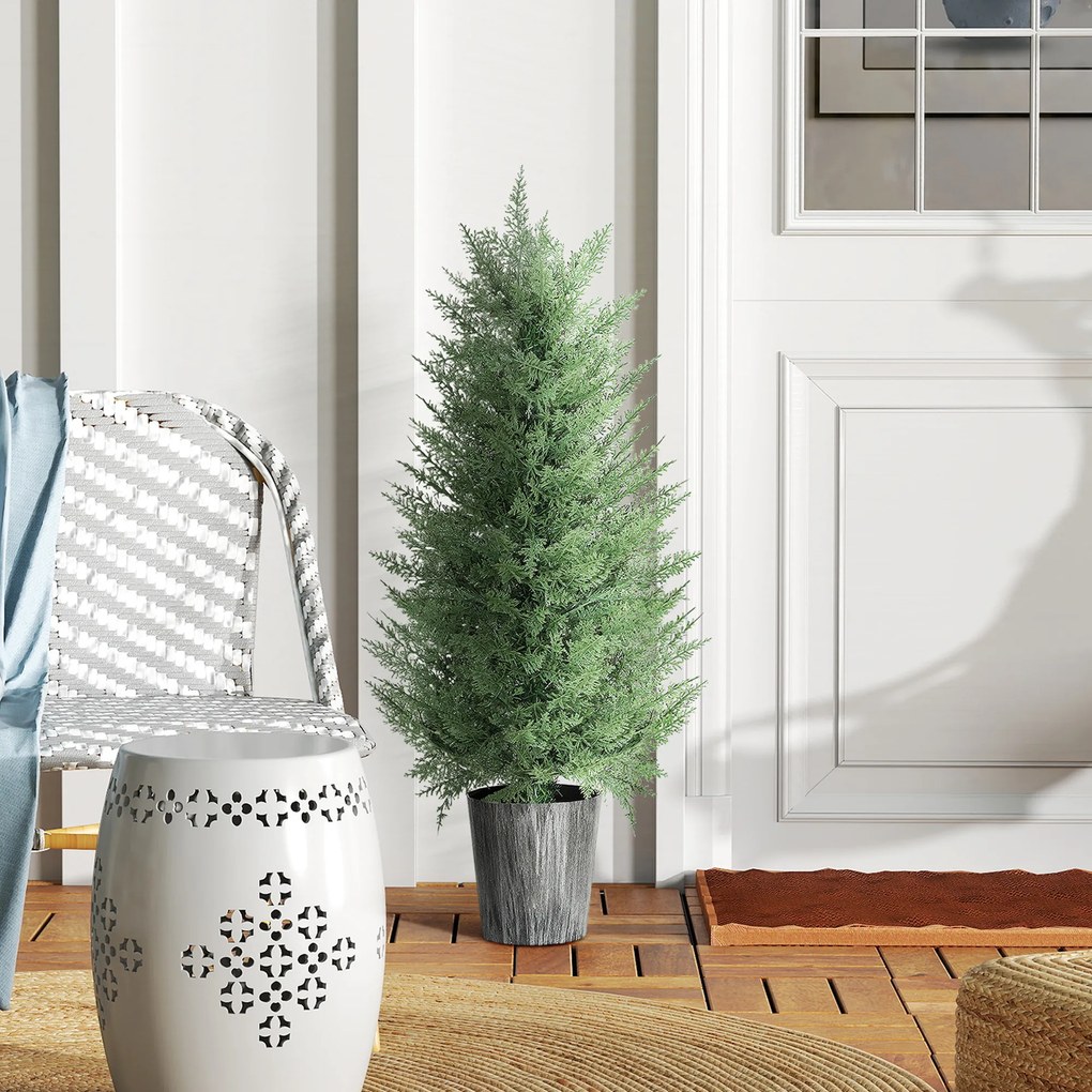 HOMCOM sada 2 velkých umělých cypřišů 90 cm v květináčích – realistické plastové rostliny do obýváku, ložnice, kanceláře či kryté terasy • Moderní de…