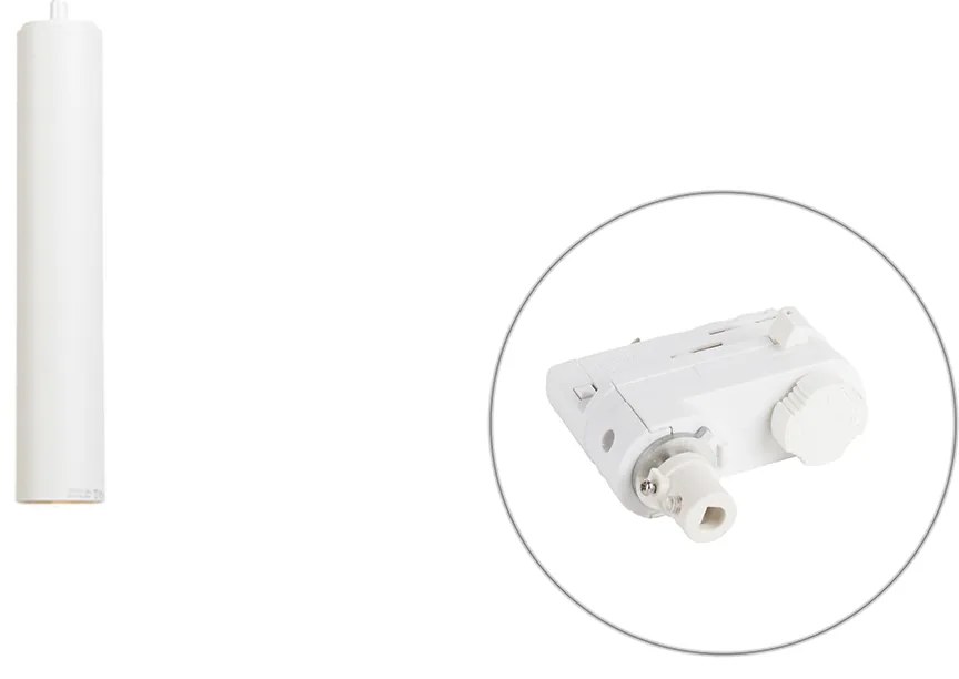 Designová závěsná lampa bílá vč. 3fázového kolejnicového adaptéru - 3fázová Tuba Small