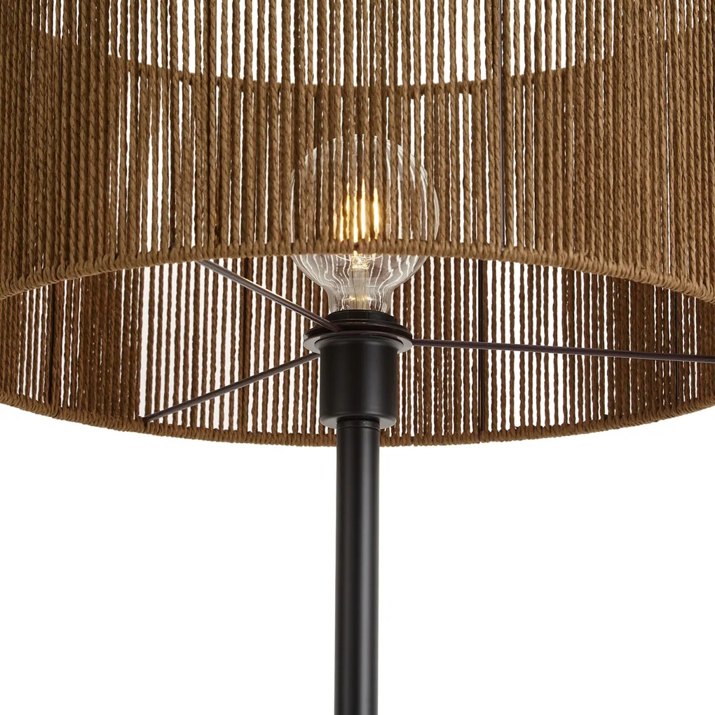 Stojací lampa černá s hnědým stínidlem z papírového provazu 50/50/25 - Simplo