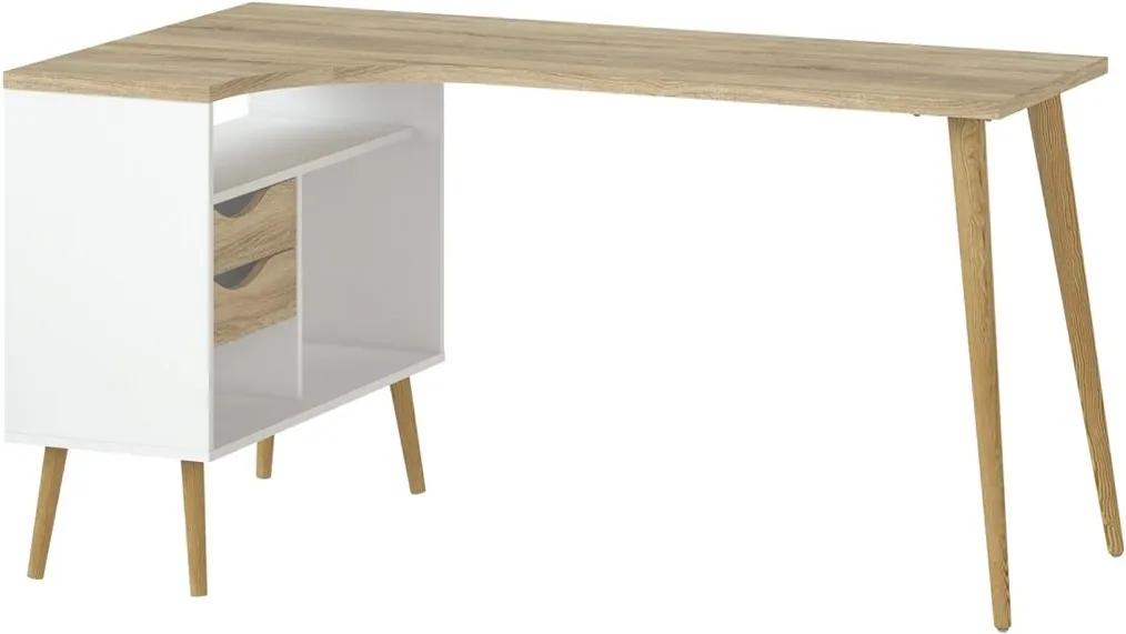 Rohový psací stůl se zásuvkami v dekoru dub s bílou barvou typ 450 F2005