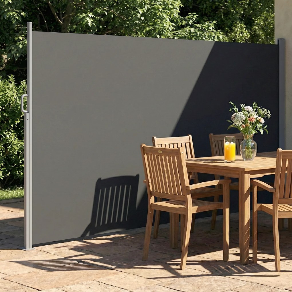 Výsuvná boční markýza, zástěna pro ochranu soukromí ve venkovním prostoru, vodoodpudivá, UV 50+, 420 x 185 cm, tmavě šedá