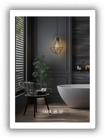 LED zrcadlo 80 × 60 cm s odmlžováním a hodinami