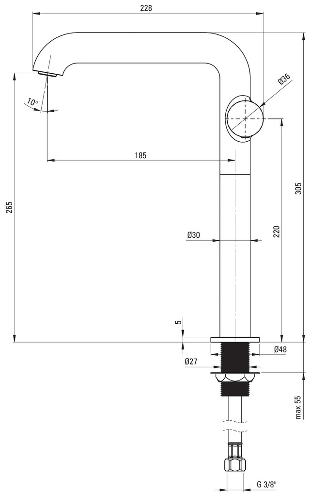 Deante Silia Hexa, vysoká umyvadlová baterie h-305, broušená ocel, DEA-BHS_F24K