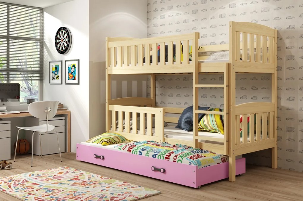 BMS Group Dětská patrová postel s přistýlkou KUBUS borovice Velikost postele: 190x80 cm, Barva šuplíku: Modrá