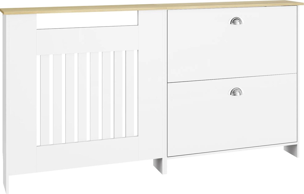 HOMCOM kryt topení s botníkem Kryt topení se 2 sklápěcími přihrádkami 152x19x81 cm Bílá