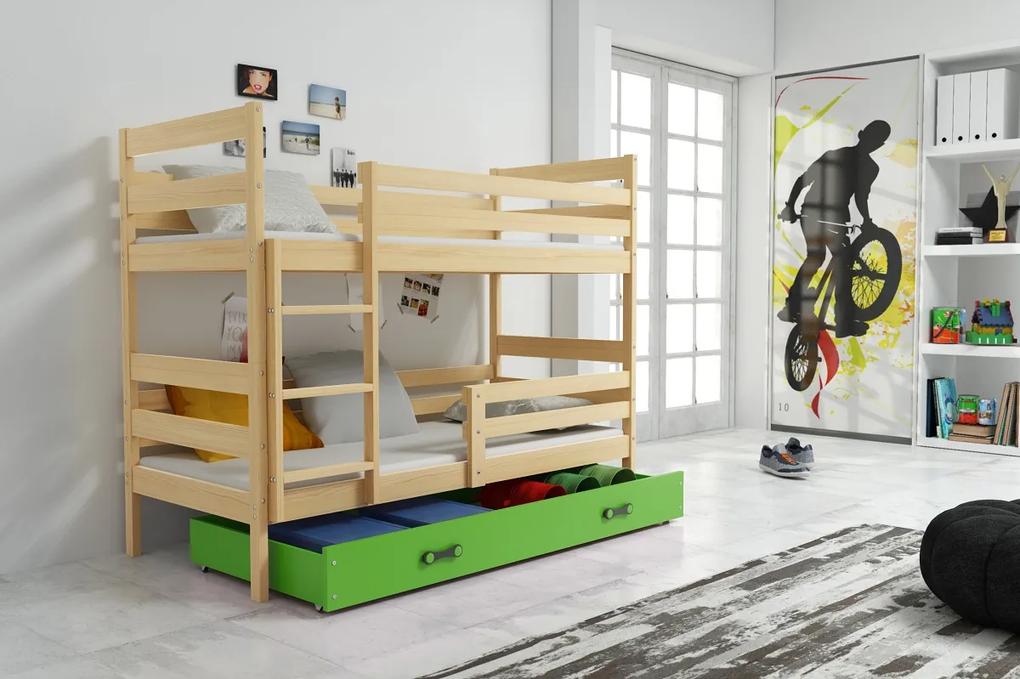 BMS Group Dětská patrová postel s úložným prostorem ERYK borovice Velikost postele: 160x80 cm, Barva šuplíku: Zelená