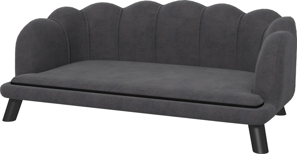 PawHut luxusní pohovka pro psy s dřevěnou opěrkou zad tmavě šedá 98,5x60,5x35,5cm | Aosom