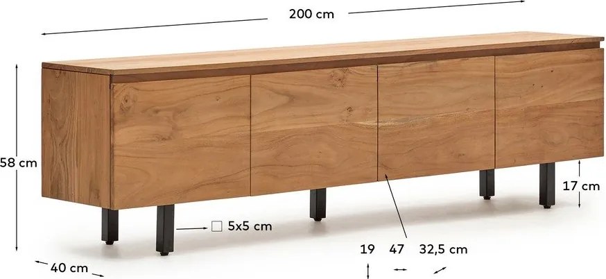TV stolek z masivu akácie v přírodní barvě 200x58x40 cm Uxue – Kave Home