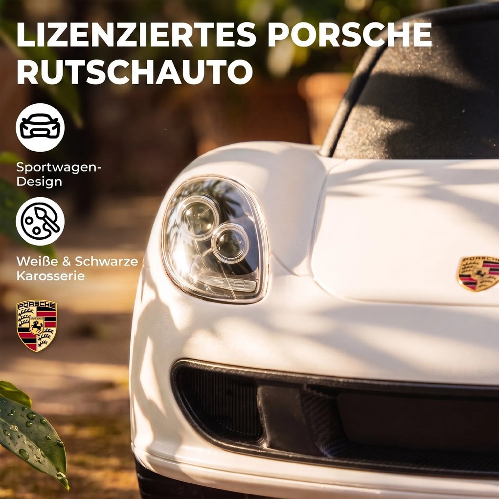 AIYAPLAY Odrážedlo pro děti Porsche odrážedlo s klaksonem, světlem a zvuky motoru, pro 18–36 měsíců, bílá