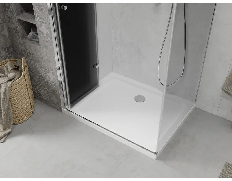 Mexen Lima, sprchový kout se skládacími dveřmi 100 (dveře) x 90 (stěna) cm, 6mm šedé sklo, chromový profil + slim sprchová vanička bílá + chromový sifon, 856-100-090-01-40-4010