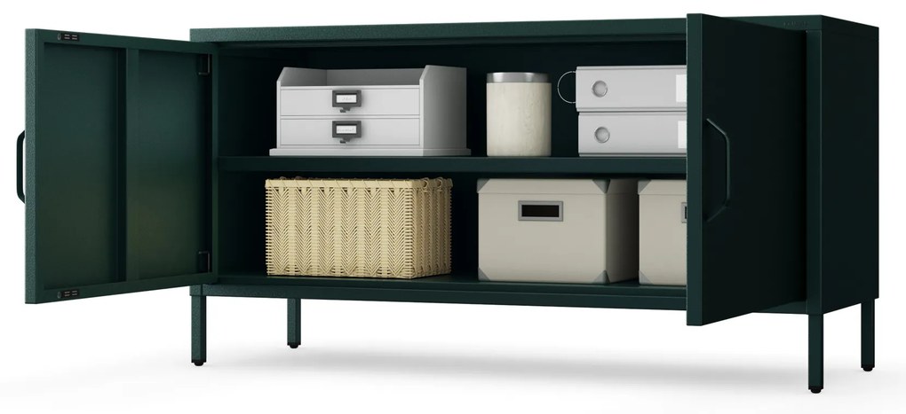 TV skříňka kovová na nožičkách lahvově zelená, 1150x595x400 mm: ROSA Modern