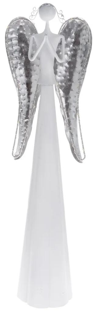 Velký dekorační kovový LED anděl modlící se, 16 x 55 x 9,5 cm, bílá