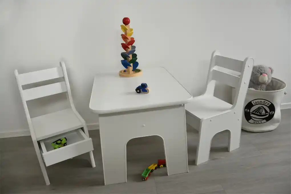 Vingo Dětský stolek a 2 židličky s šuplíky - bílá | BIANO