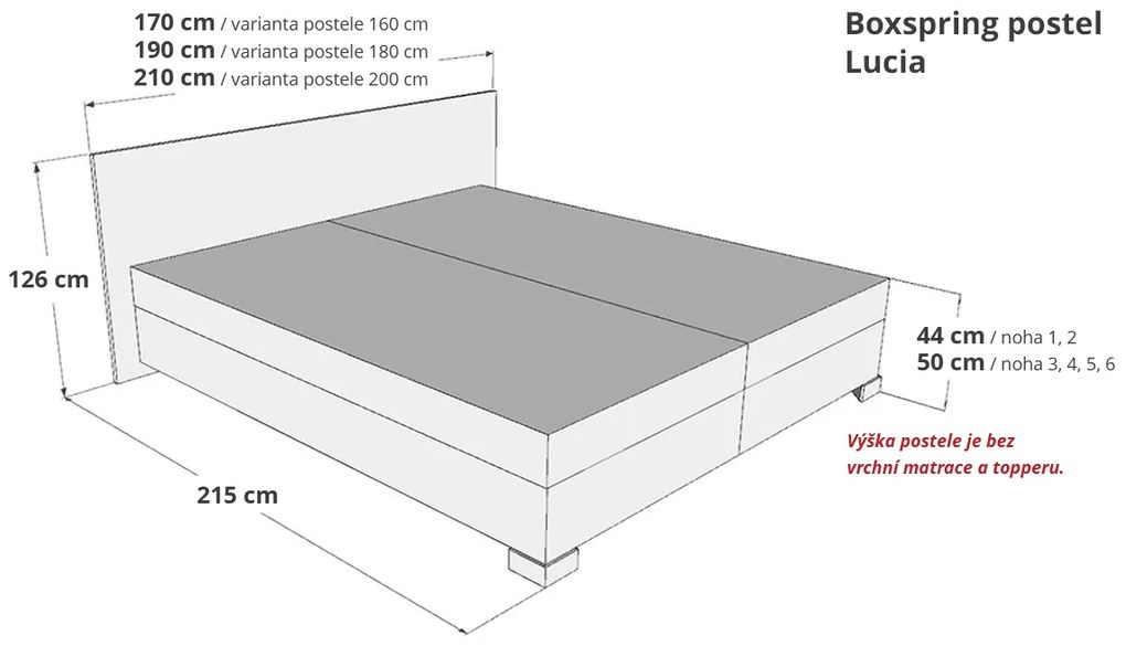 NEW DESIGN postele Americká boxspring postel LUCIA s úložným prostorem, 200×200 cm Velikost postele: 200 × 200 cm