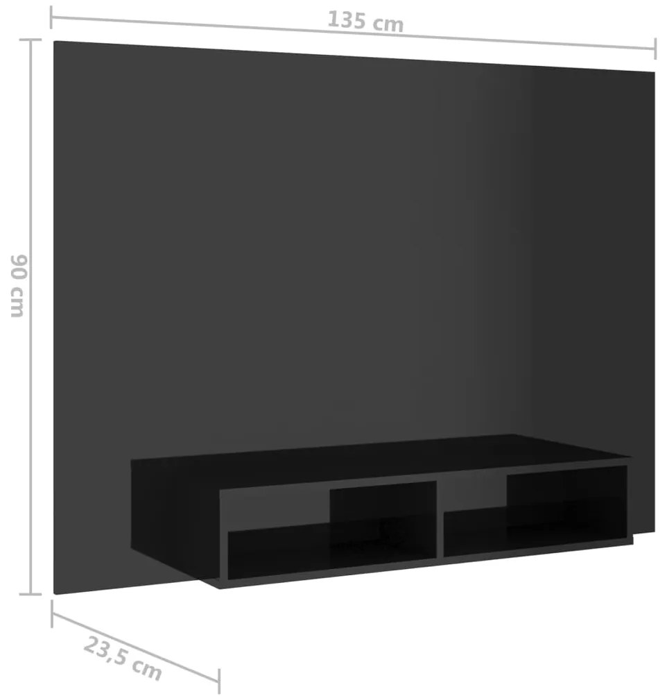 vidaXL Nástěnná TV skříňka černá vysoký lesk 135x23,5x90cm dřevotříska