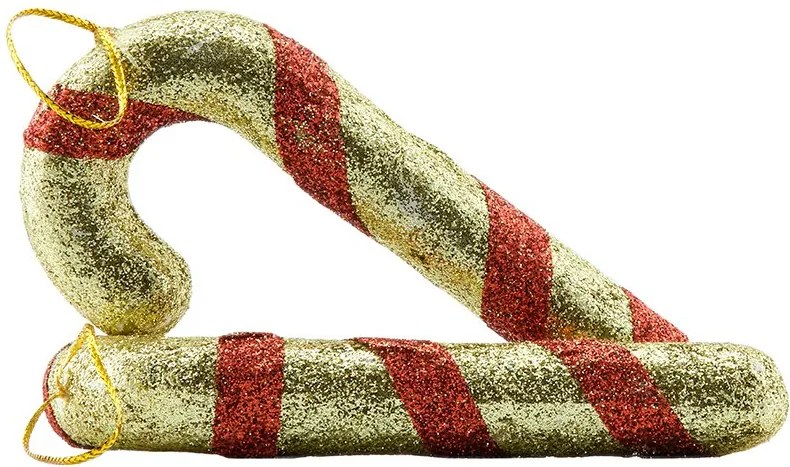Sada vánočních ozdob berlička lízátko, 12 cm, zlatá červená, balení 10 ks