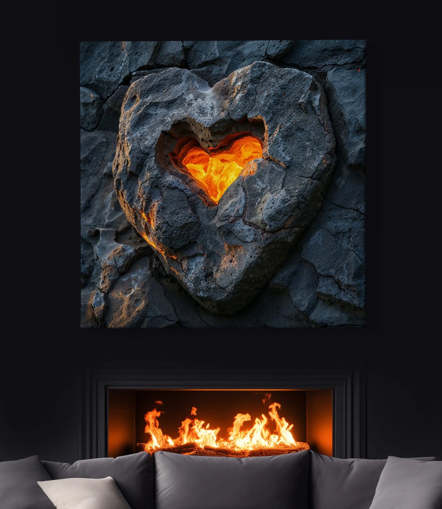 Obraz na plátně - Kamenné srdce s lávou FeelHappy.cz Velikost obrazu: 120 x 120 cm
