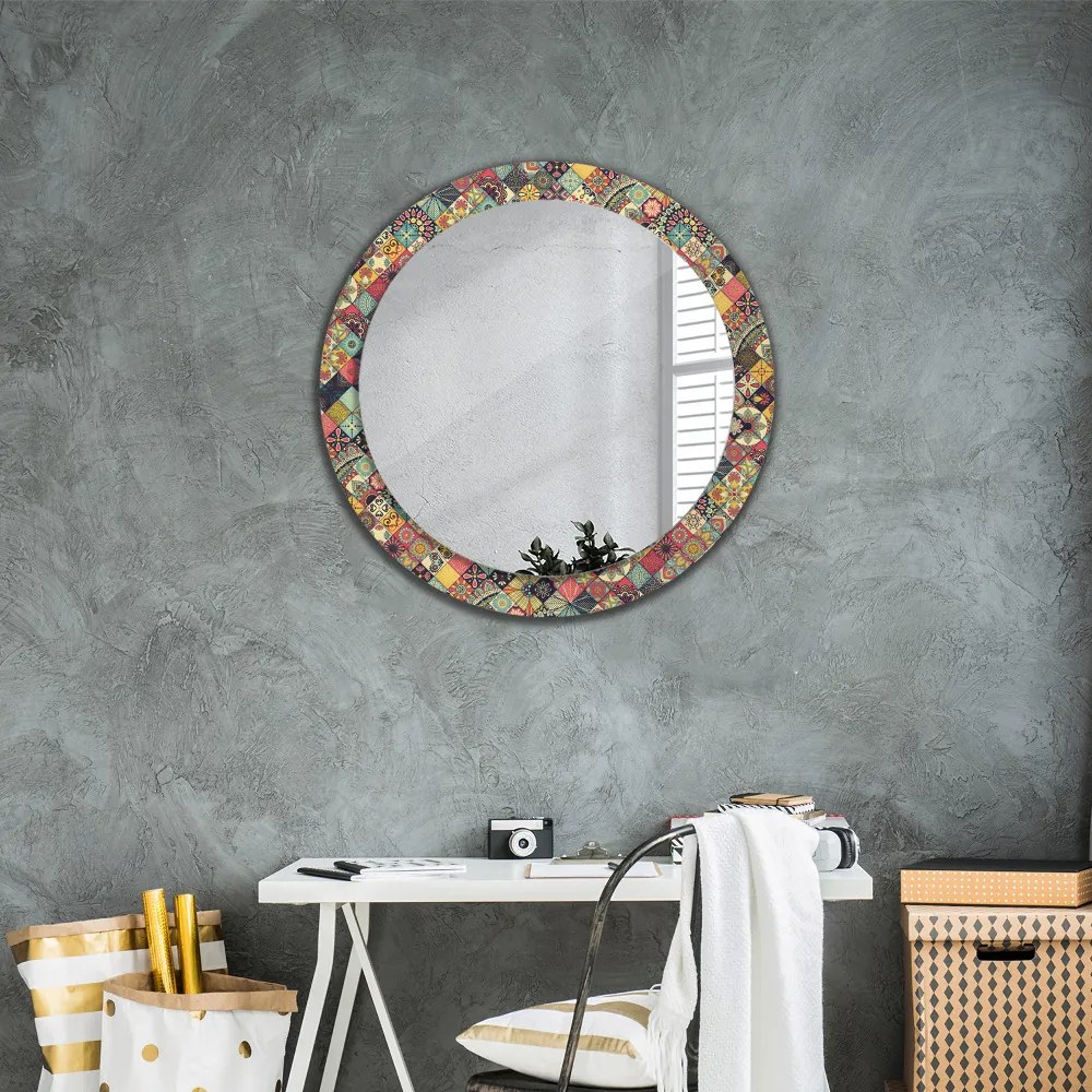 Kulaté dekorativní zrcadlo Etnický květinový fi 80 cm