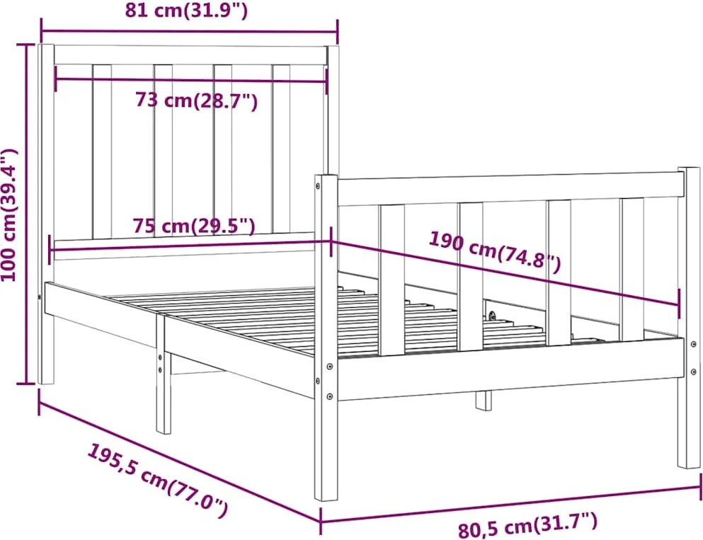 Rám postele černý masivní dřevo 75 x 190 cm malé jednolůžko 3105189