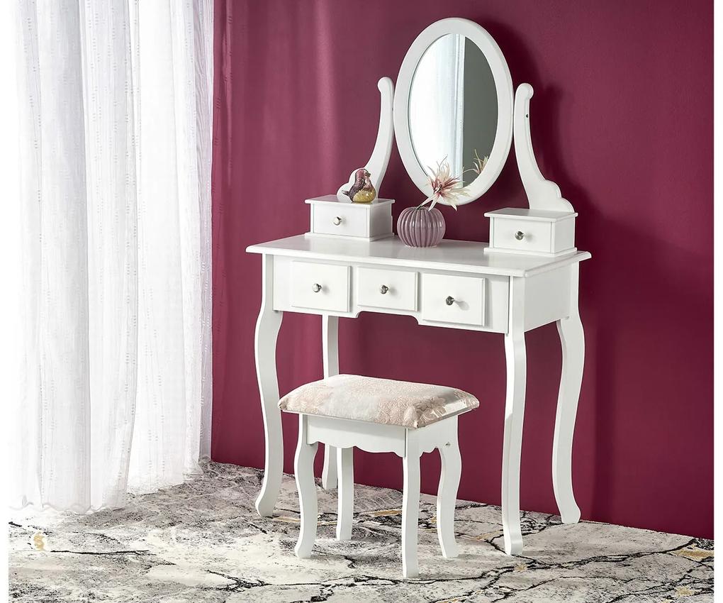 Toaletní stolek Sara s zrcadlem a židle, bílý
