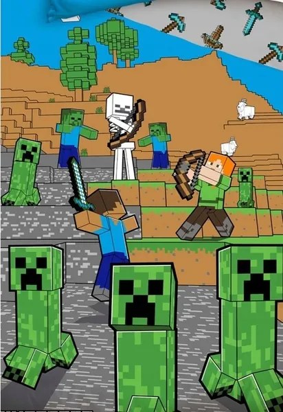 Carbotex dětské povlečení bavlna Minecraft Time to Mine 140x200, 70x90 cm