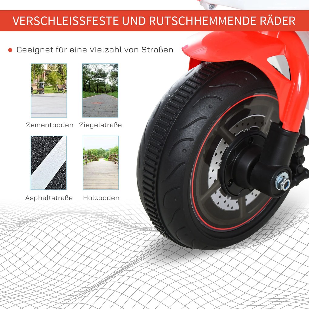 HOMCOM Dětská motorka s hudbou pro děti od 18 do 36 měsíců, bílá, 74x39x48 cm, stabilní a bezpečná pro batolata