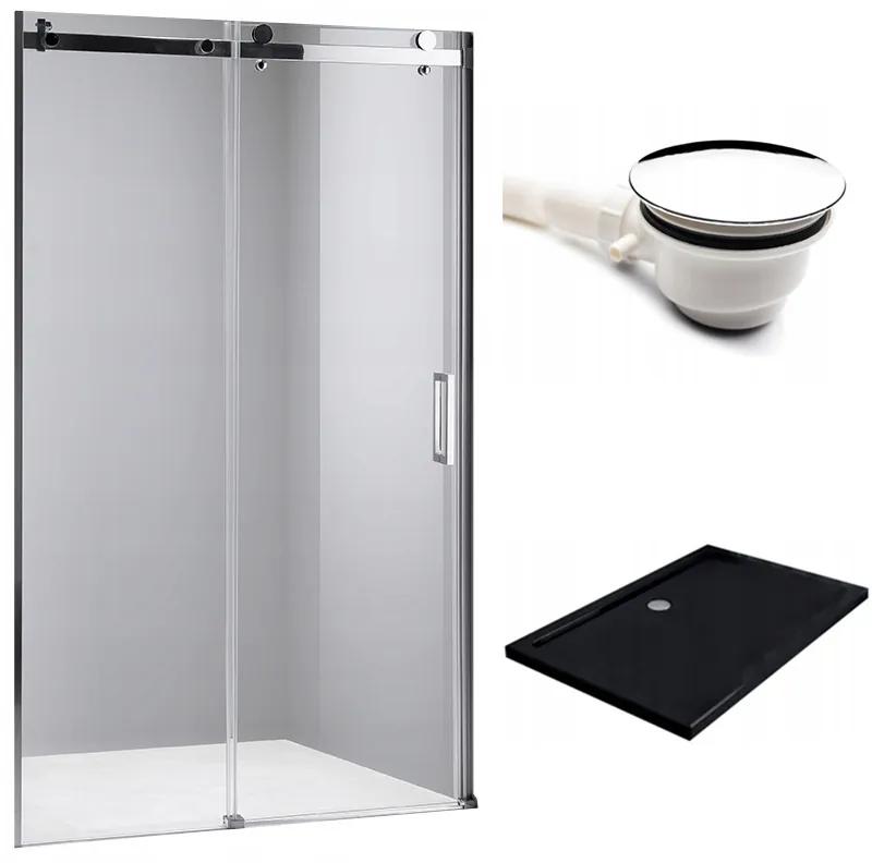 BPS-koupelny Posuvné sprchové dveře HYD-PD03C 110 chrom/transparent pro instalaci do niky + vanička HYD-OSV-ST03B černá