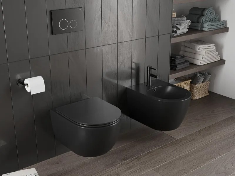 Mexen Carmen WC mísa Rimless Tornado se zpomalujícím sedátkem slim, duroplast, černá mat - 30881085T