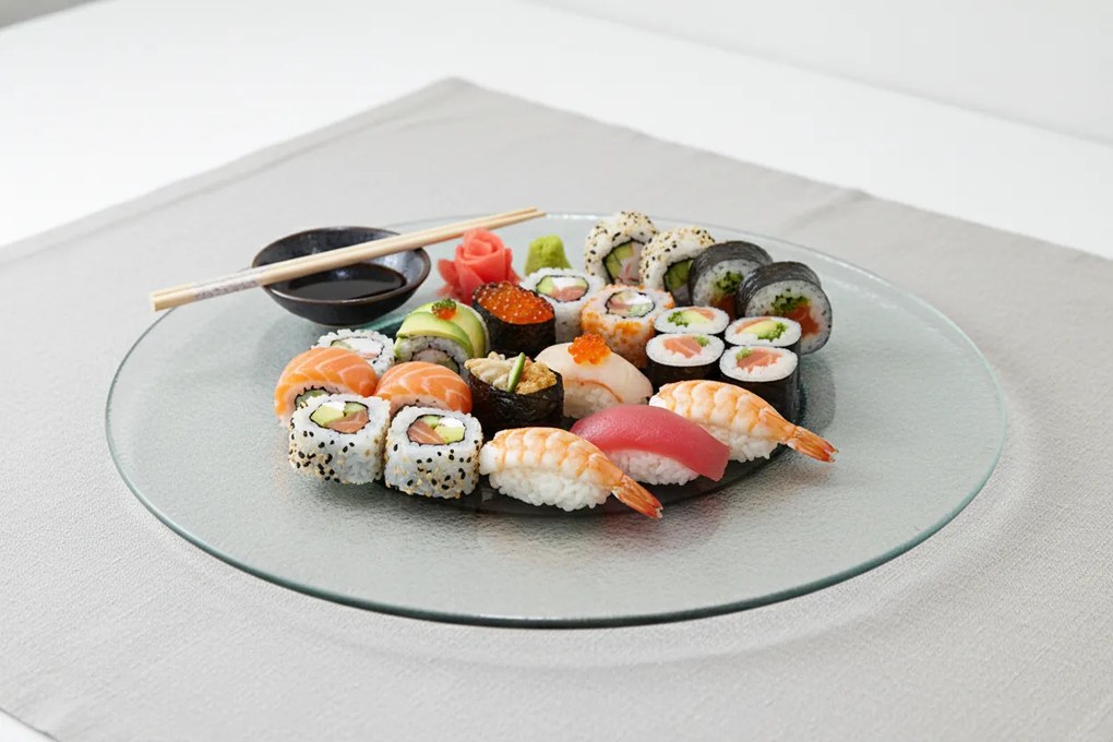 Kulatý servírovací tác čirý se šedým středem Průměr: 13cm