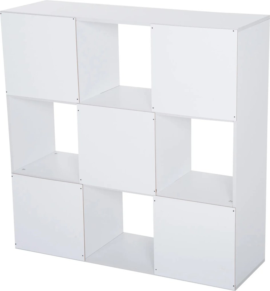 HOMCOM Knihovna 3-patrová Skříň s Úložným Prostorem 9 Krychlových Modulů Samostatný Regál Rozdělovací Stojan 91,5x29,5x91,5cm Dřevo