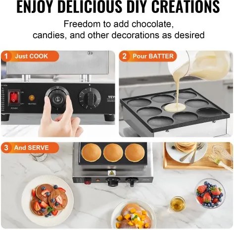 9PCS 76 mm Dutch Pancake Maker Komerční Dorayaki Baker 850 W nepřilnavý