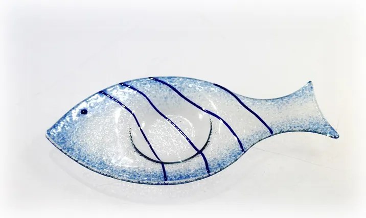 BDK-GLASS Skleněný svícínek rybička - FISH - modrá Rozměr: 23x9cm