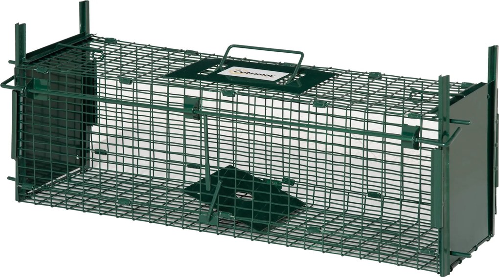 Outsunny živá past na zvířata 60x18x20 cm s ocelovým rámem a 2 dvířky pro kočky, králíky, veverky a fretky - Zelená | Aosom