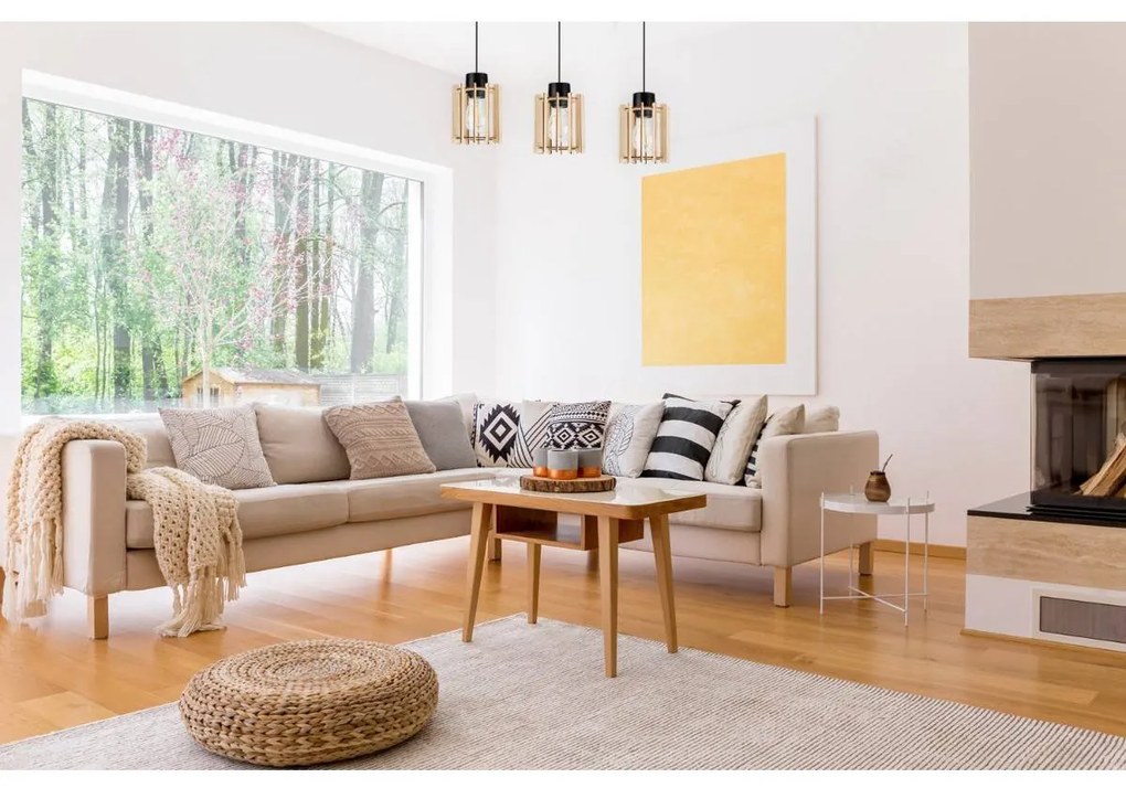 Závěsné svítidlo Timber 7, 3x dřevěné stínítko