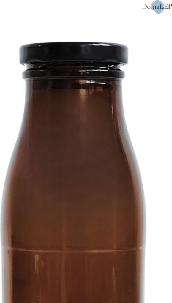 Skleněná láhev na mléko 500 ml hnědá s černým víčkem JOTA
