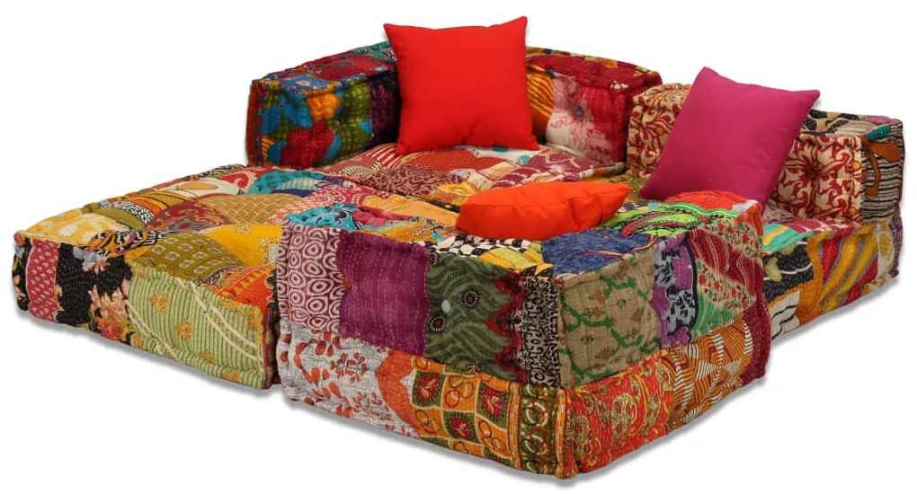 vidaXL Marketos 3místný modulární pouf patchwork textil