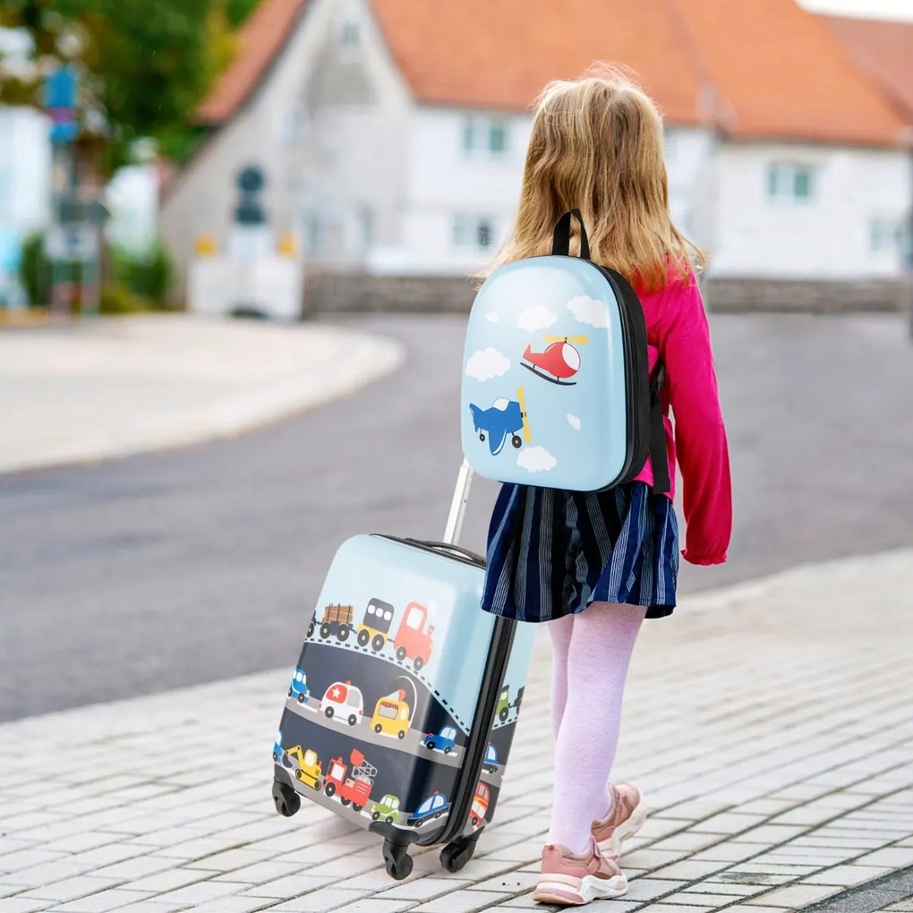 Costway 2 kusová sada dětských kufrů dětská zavazadla s kolečky 17" příruční