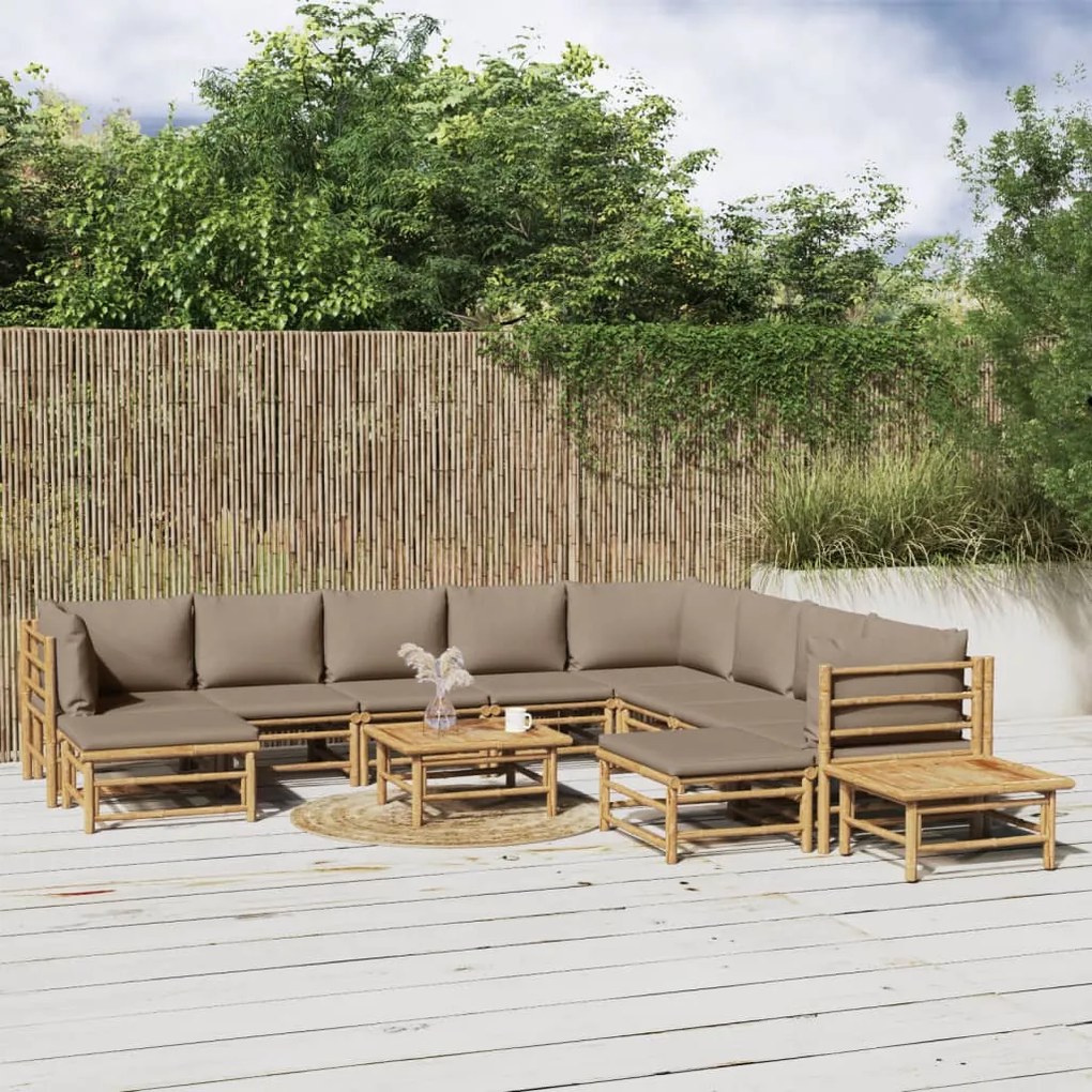 vidaXL 12dílná zahradní sedací souprava s taupe poduškami bambus