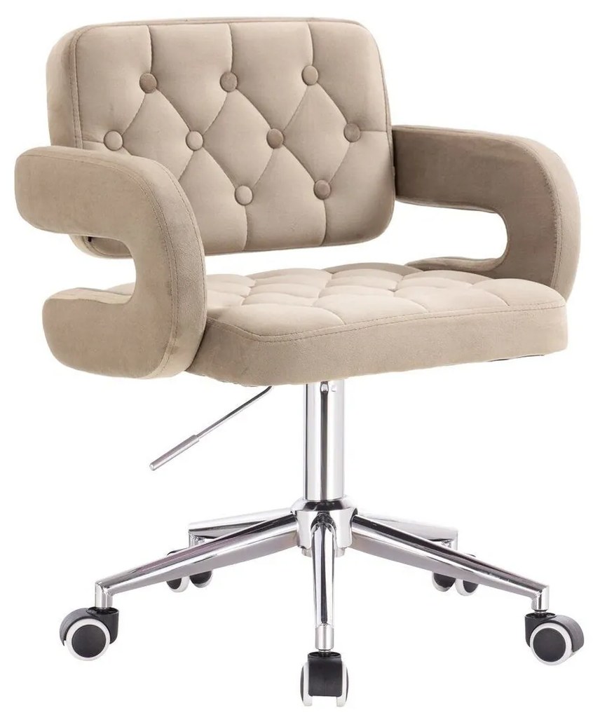 LuxuryForm DESIGN Otočná židle ADRIA VELUR na stříbrné podstavě s kolečky - latte