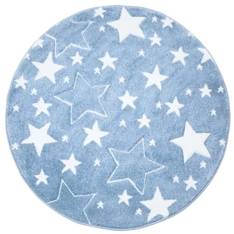 Stylový kulatý koberec s hvězdami v modré barvě