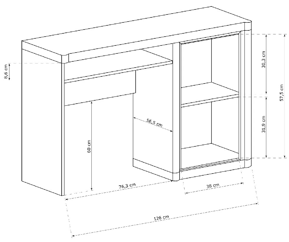 DALLAS s | psací stůl D13 | 126 cm | sonoma