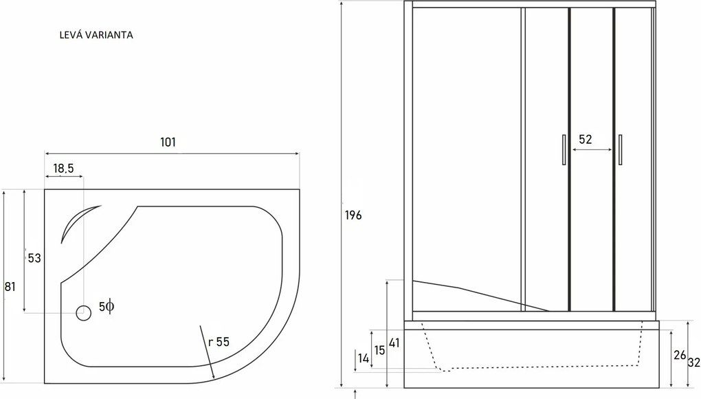 Aplomo Katia 100x80 graphite sprchový kout s vaničkou Orientace: Levá