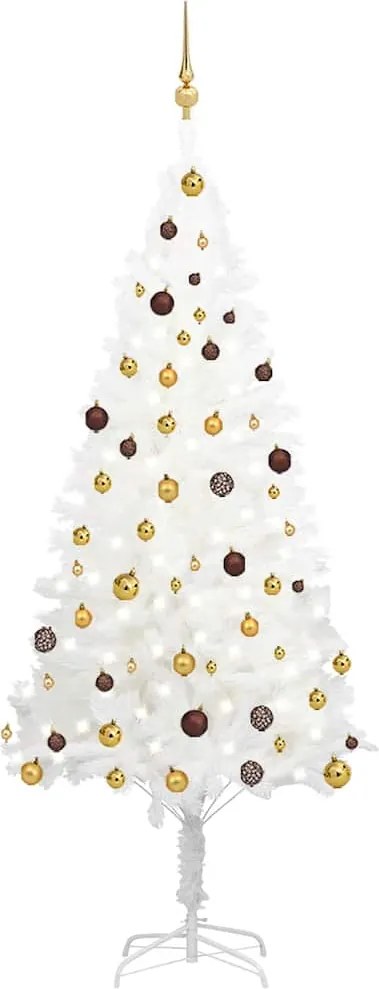 Umělý vánoční stromek s LED a sadou koulí bílý 210 cm 3077549