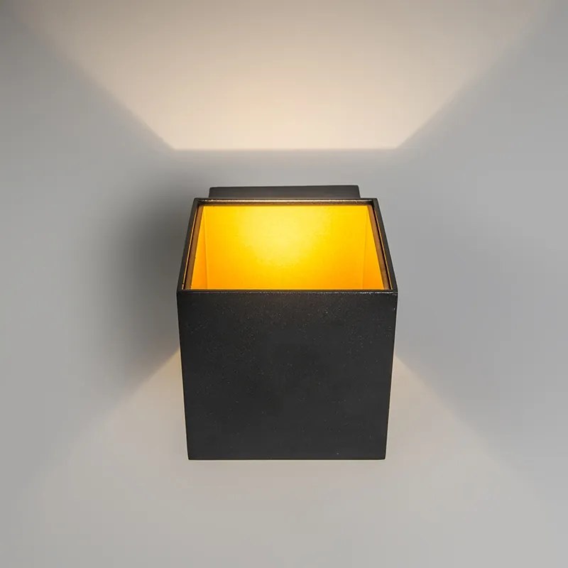 Sada 2 designových nástěnných lamp černých/zlatých vč. LED - Caja