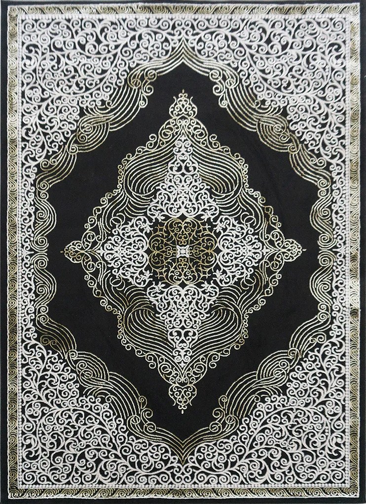 BE Koberec Elite 3935 BLACK GOLD - černý obdélníkový Rozměr: 60x100 cm