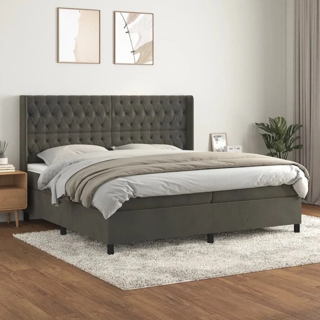 Box spring postel s matrací tmavě šedá 200x200 cm samet,  3132880