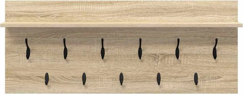 věšák, nástěnný, 1 prkno, háčky, kompozitní dřevo, 40x100x12 cm, dub sonoma, Dekorino TK20260019