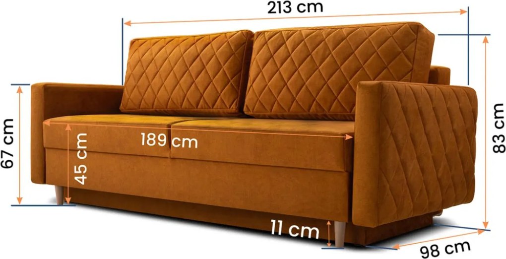 IDZ Rozkládací pohovka LENOLA, 215 cm Barva látky: Růžová (Noel 07)