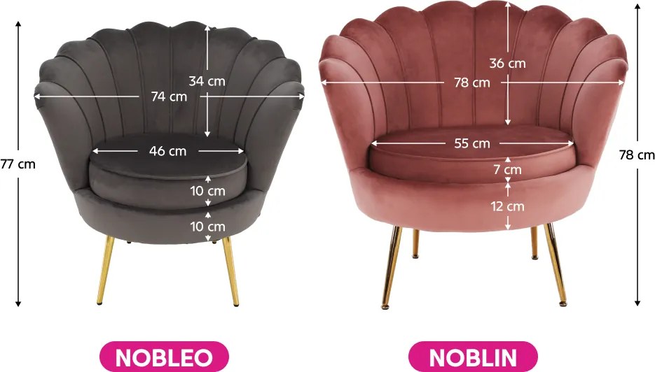Křeslo ve stylu Art-deco, růžová Velvet látka / gold chrom-zlatý, NOBLIN