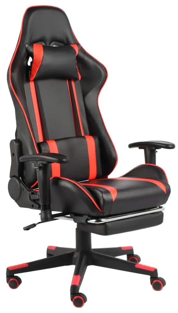 Otočná herní židle s podnožkou červená PVC,  20487